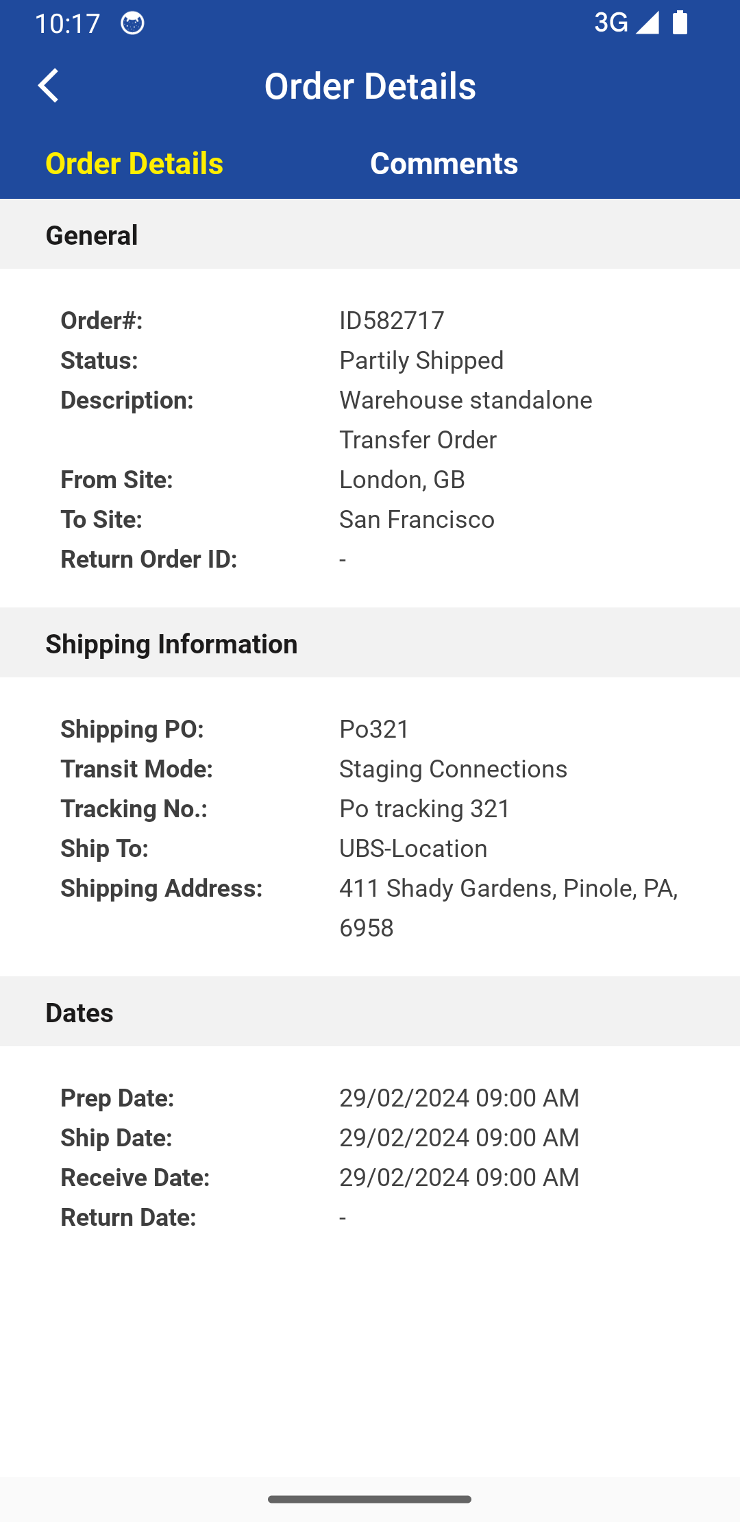 Order and Transfer Order Information