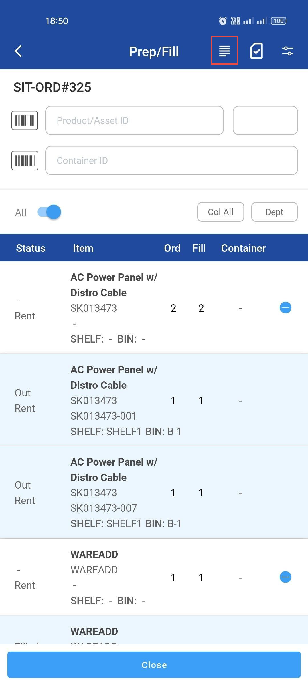 Order and Transfer Order Information